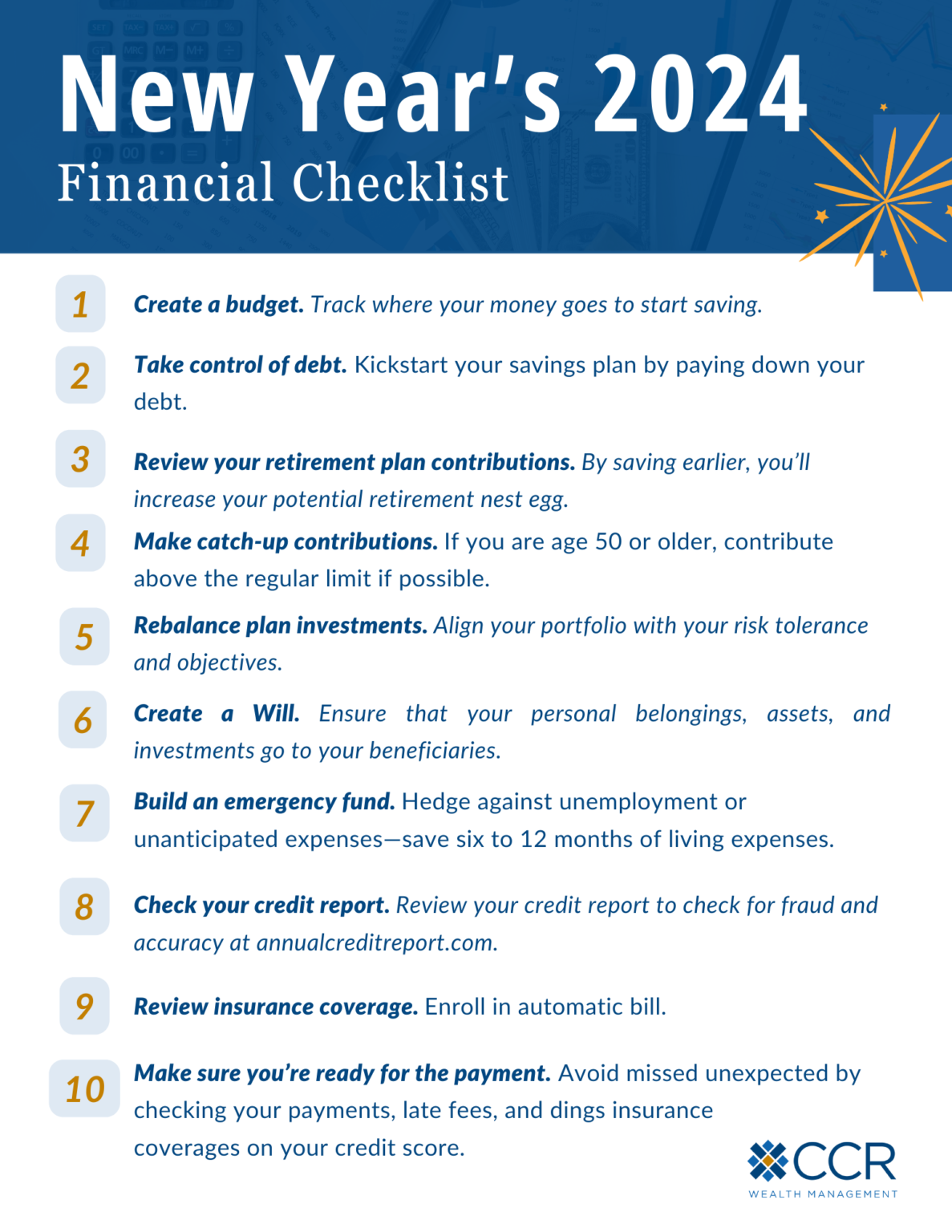New Year’s Financial Checklist 2024 - CCR Wealth Management